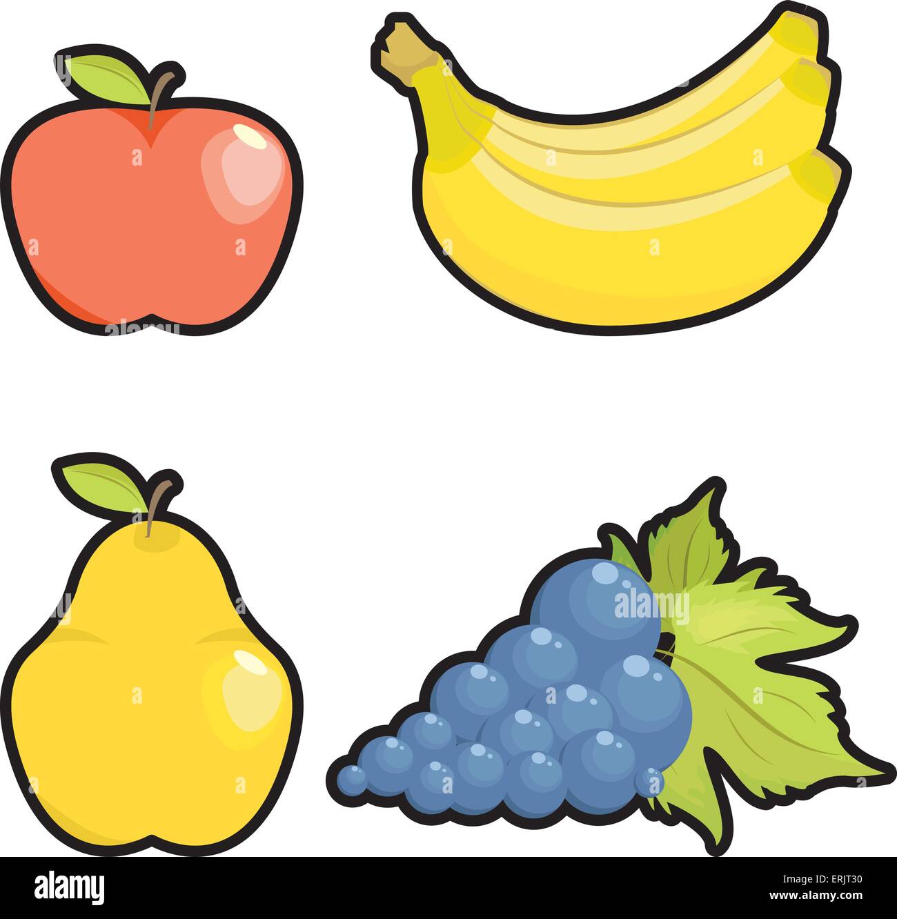 vector fruit set. Apple, pear, grapes, bananas on white background ...
