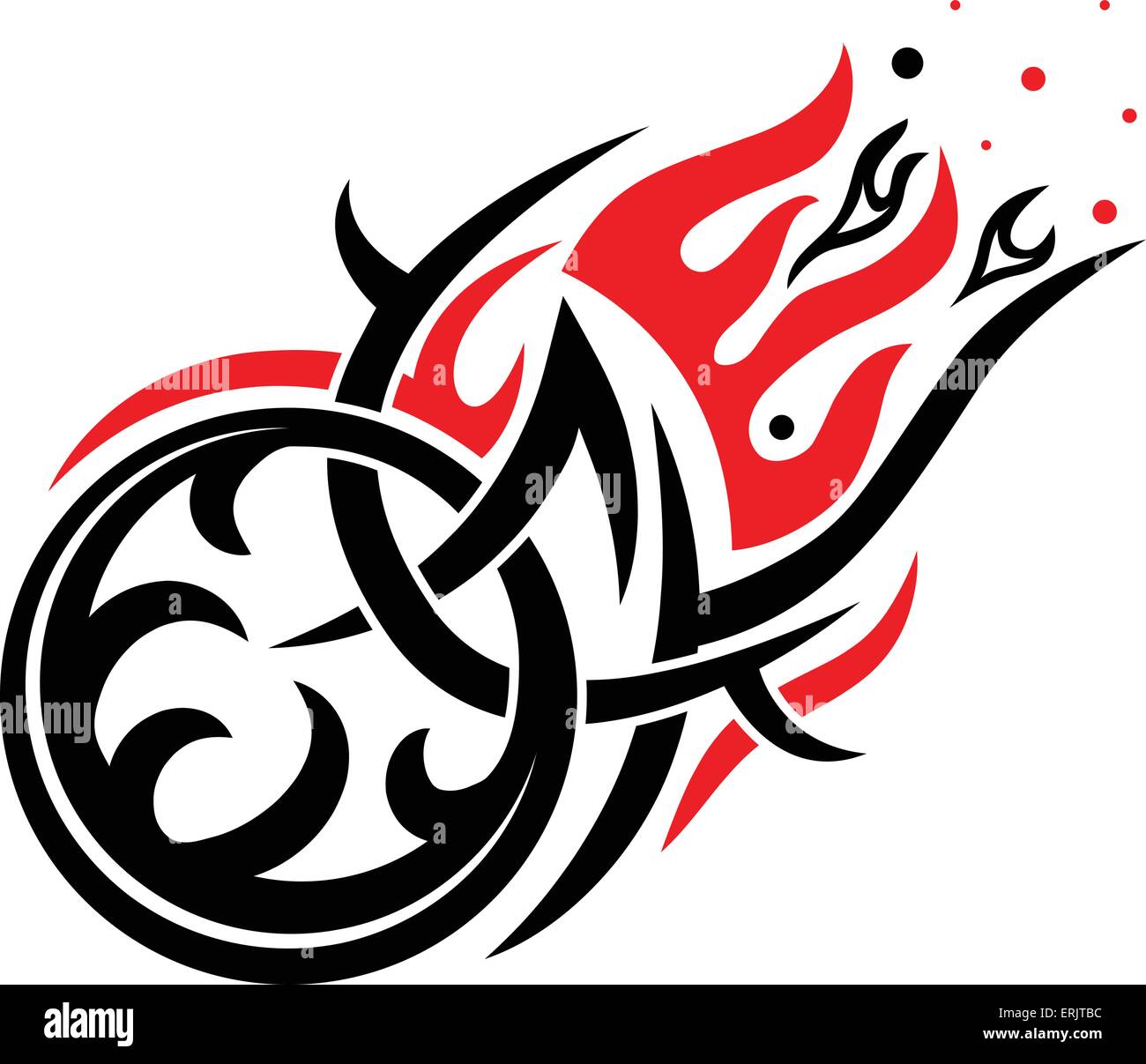 stylized motorcycle wheel with flames. Vector gothic black and red ...