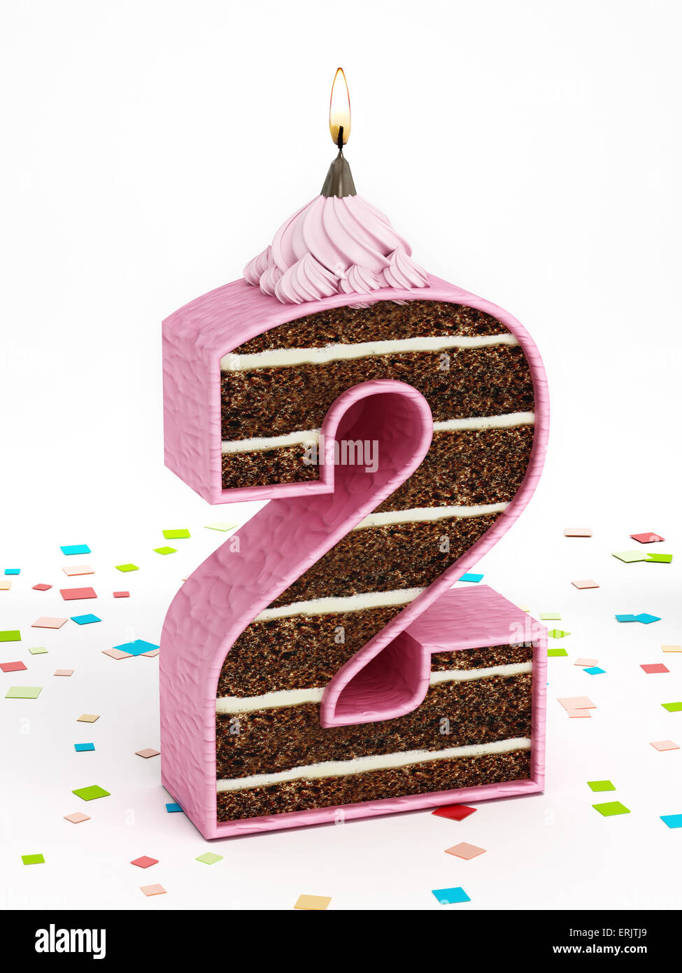 Number 0 shaped chocolate birthday cake with lit candle Stock Photo - Alamy