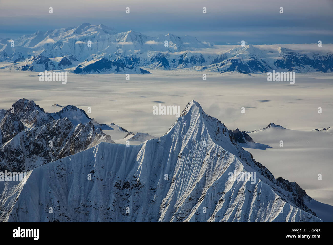 Aerial view of the mountains and icefields in Kluane National Park ...