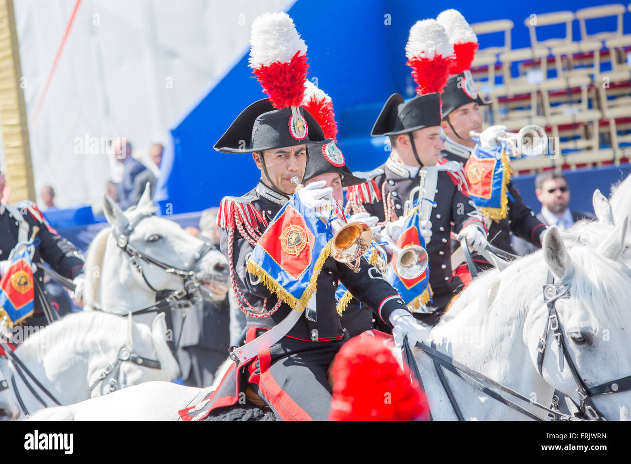 Rome, Italy. 02nd June, 2015. The band parade in front of the officials ...