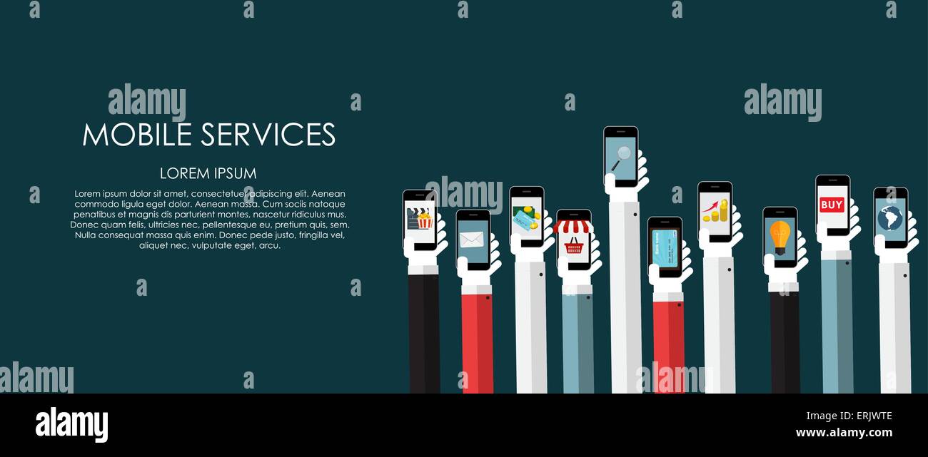 Mobile Services Vector illustration. Flat computing background Stock ...
