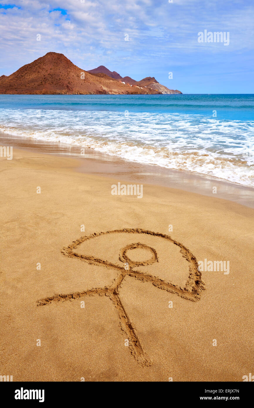 Almeria Indalo sign in sand Playa de los Genoveses beach Cabo de Gata ...