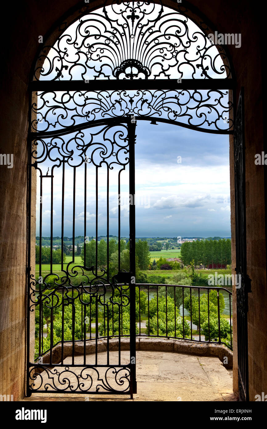 Wrought iron gate facing countryside near Borderaux, France Stock Photo ...