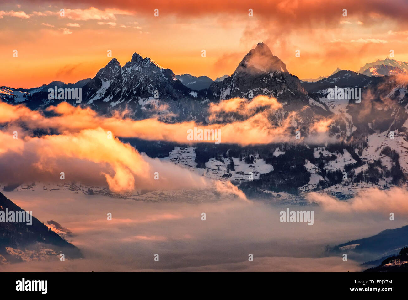 Sunrise over Swiss Alps Stock Photo - Alamy