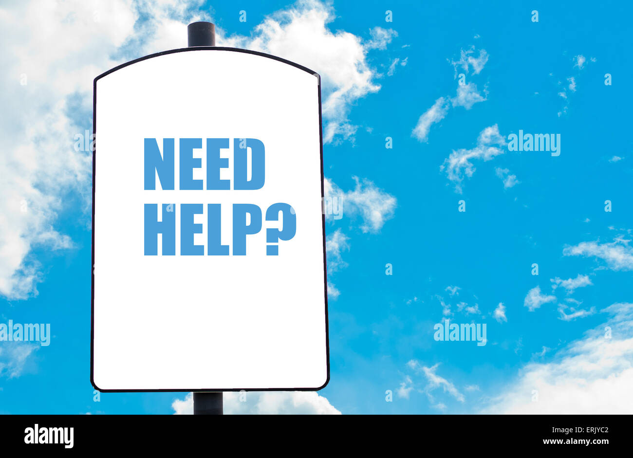 Need Help? written on white road sign isolated over clear blue sky ...