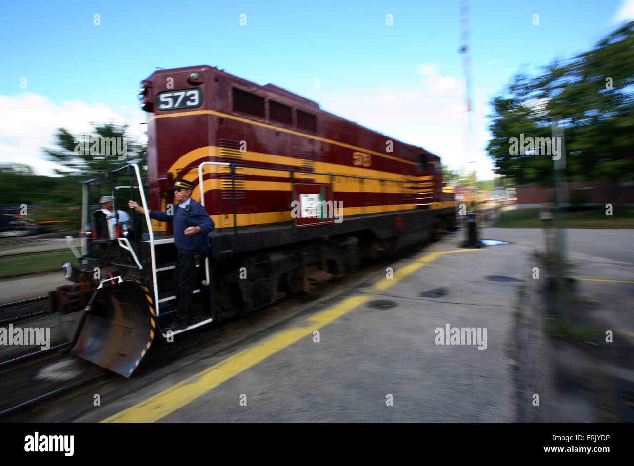 The North Conway Scenic railroad prepares to depart from the station in ...