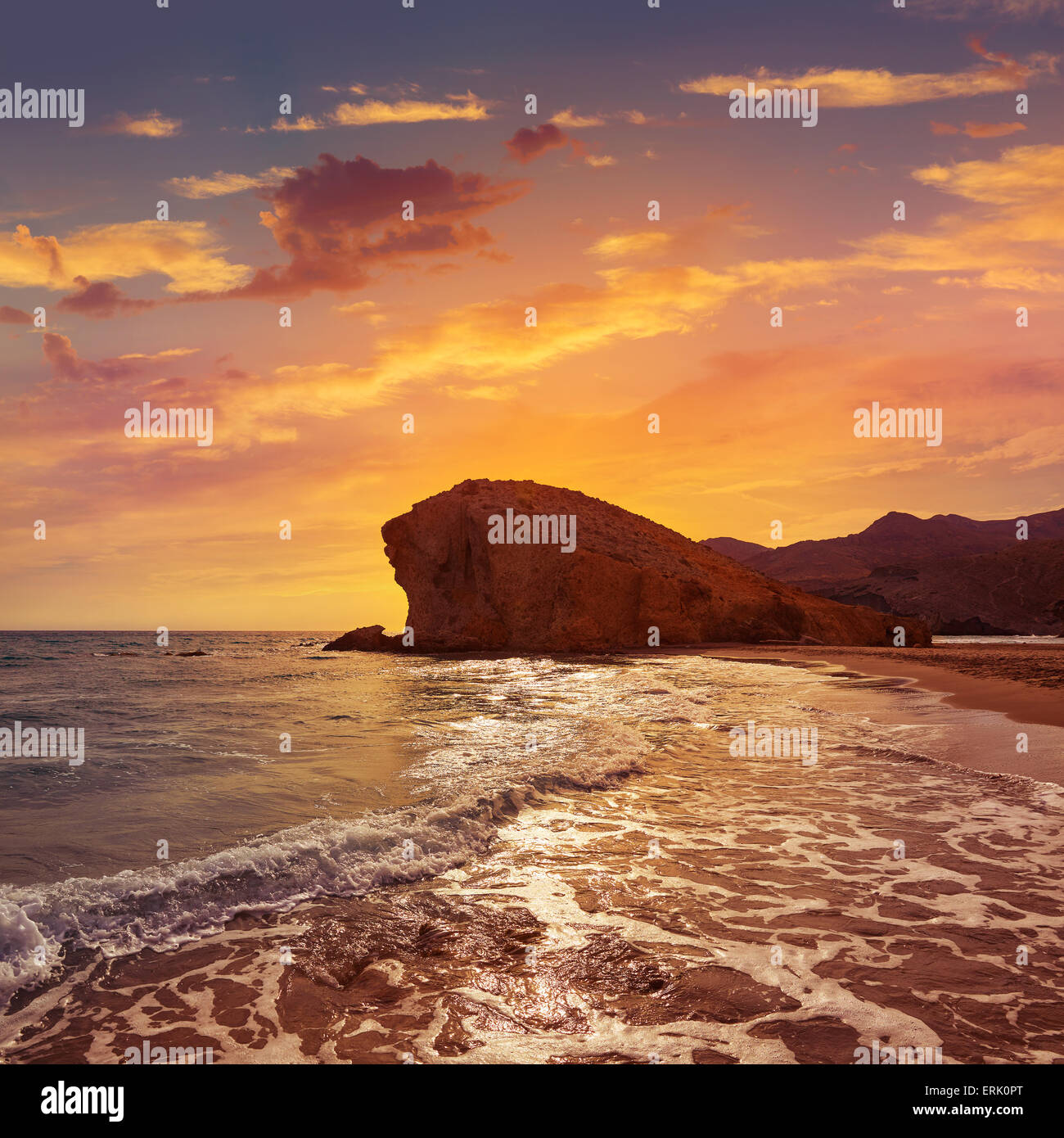 Almeria Playa del Monsul beach sunset at Cabo de Gata in Spain Stock ...