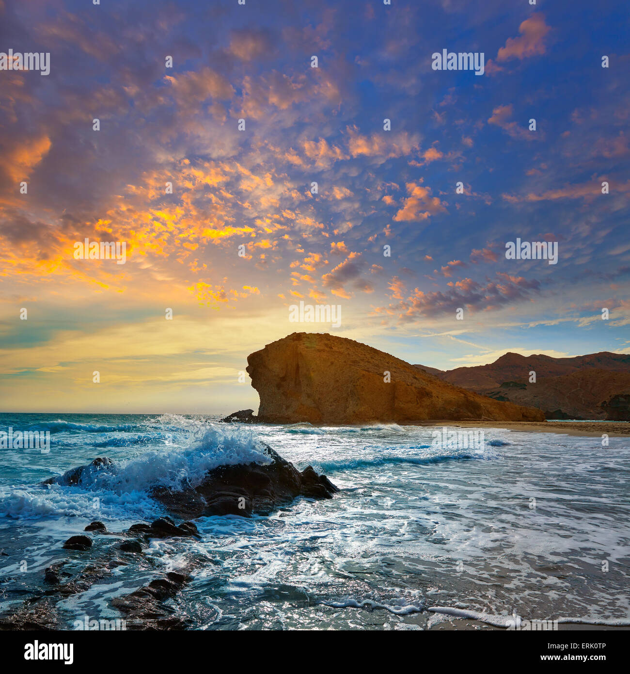 Almeria Playa del Monsul beach sunset at Cabo de Gata in Spain Stock ...