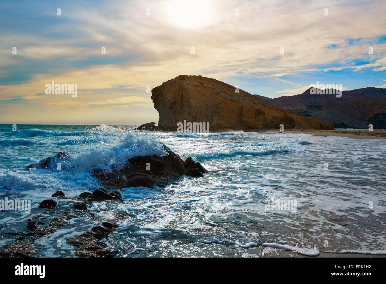 Almeria Playa del Monsul beach sunset at Cabo de Gata in Spain Stock ...