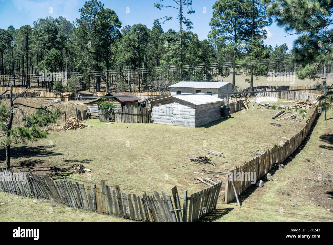 rural farm buildings with large yard enclosed by rough vertical board ...