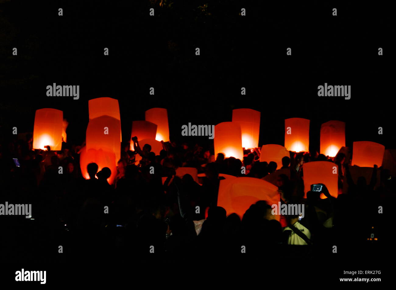 Borobudur, Central Java, Indonesia, 2nd June, 2015. Lanterns are ...