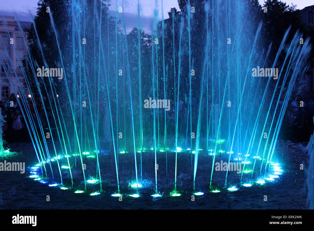 beautiful colored fountains in the city park Stock Photo - Alamy