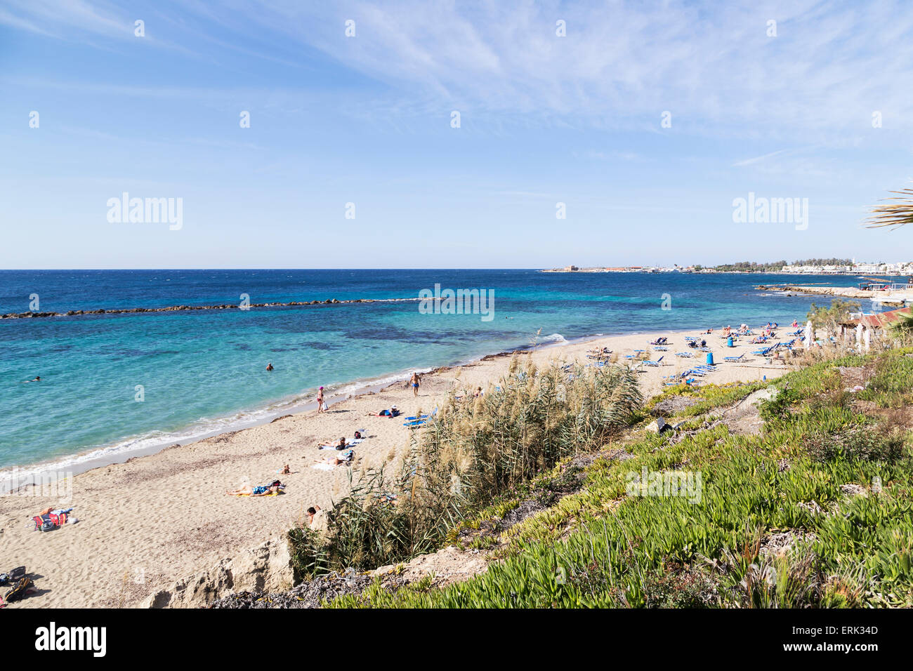 People on the beach on the mediterranean coast; Paphos, Cyprus Stock ...