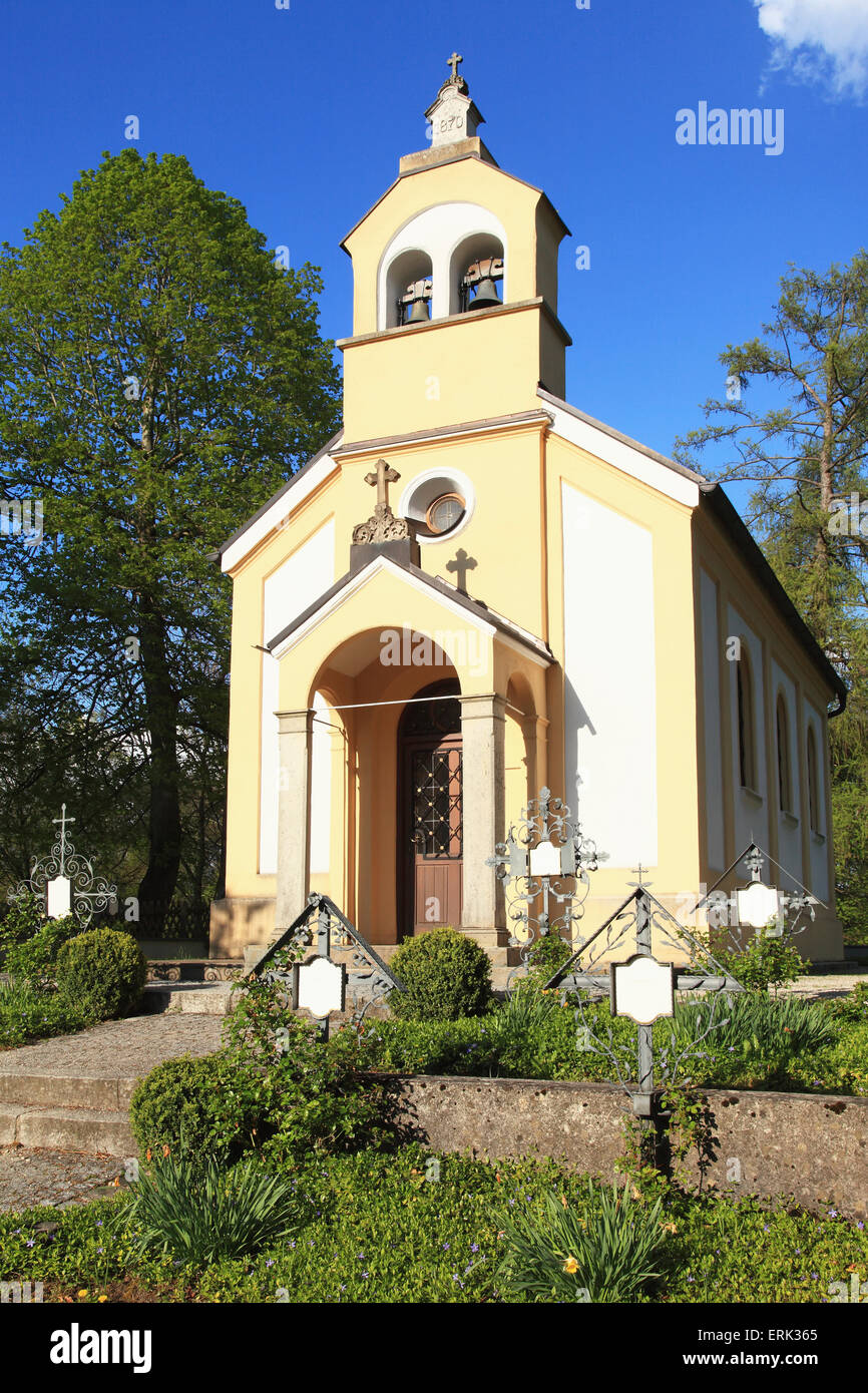 A church building with blue sky; Bayern, Germany Stock Photo - Alamy