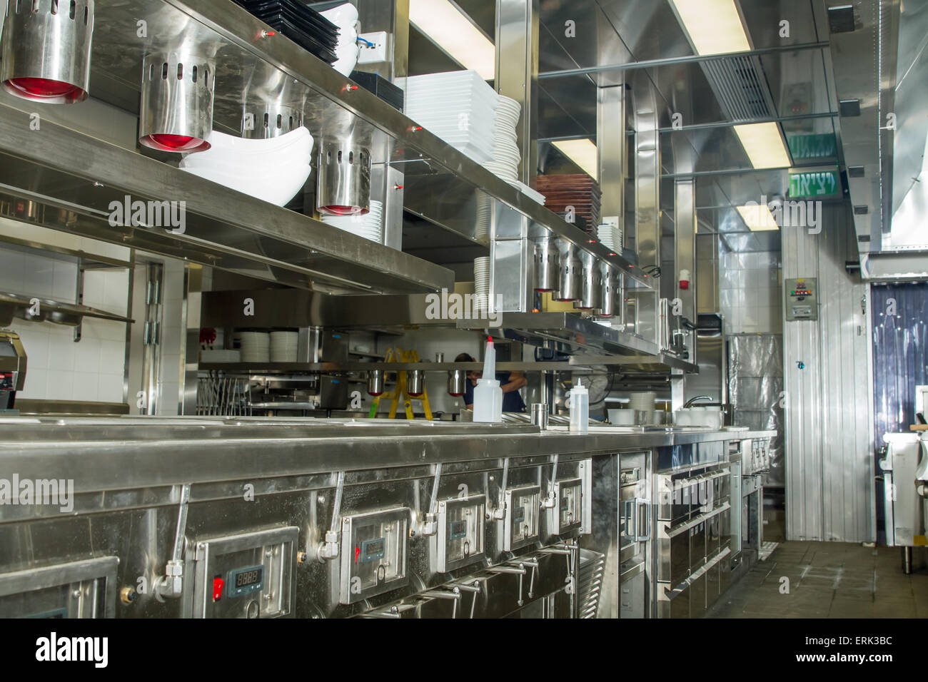 Professional kitchen, view counter in stainless steel Stock Photo - Alamy