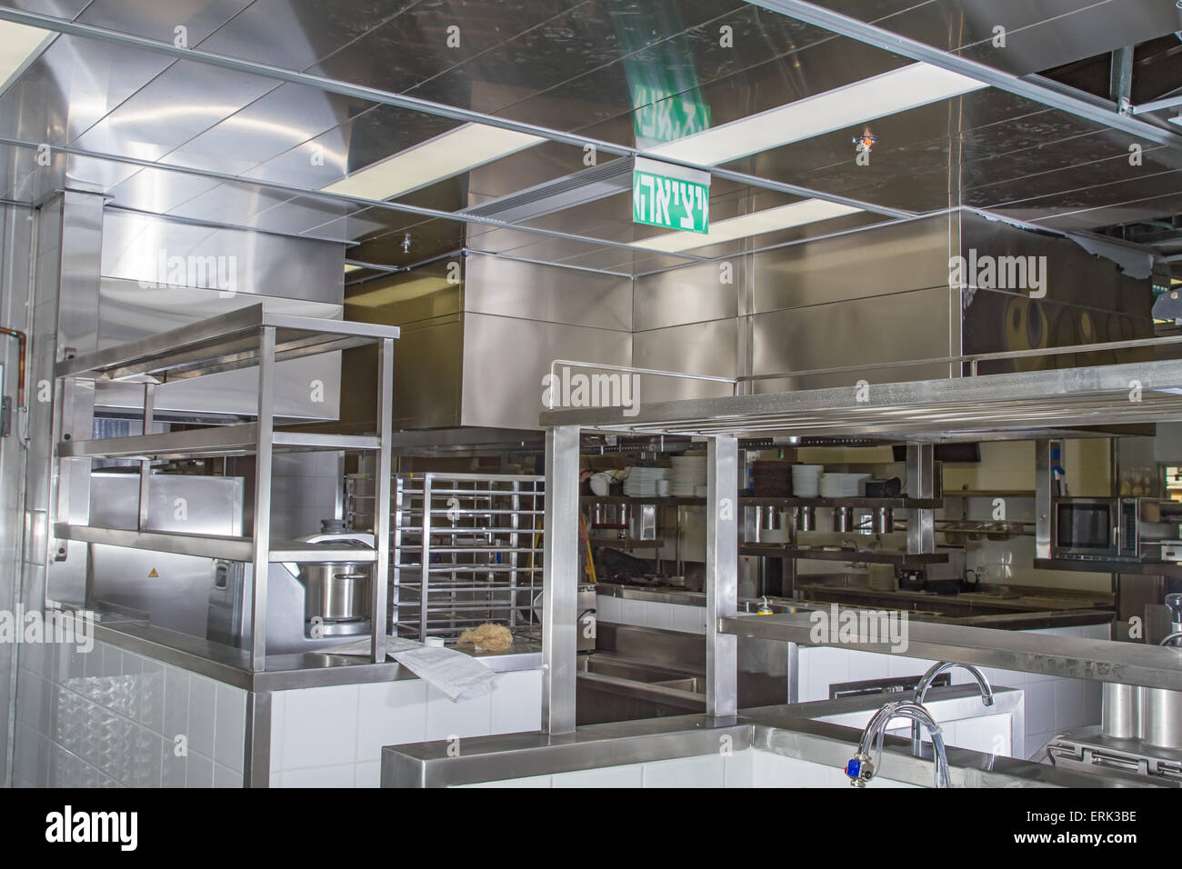 Professional kitchen, view counter in stainless steel Stock Photo - Alamy