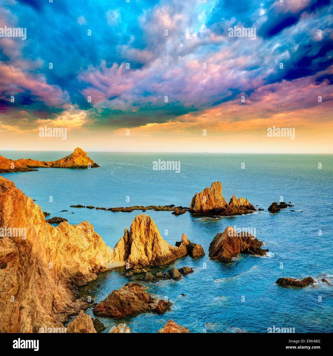 Almeria Cabo de Gata las Sirenas point sunset rocks in Mediterranean ...