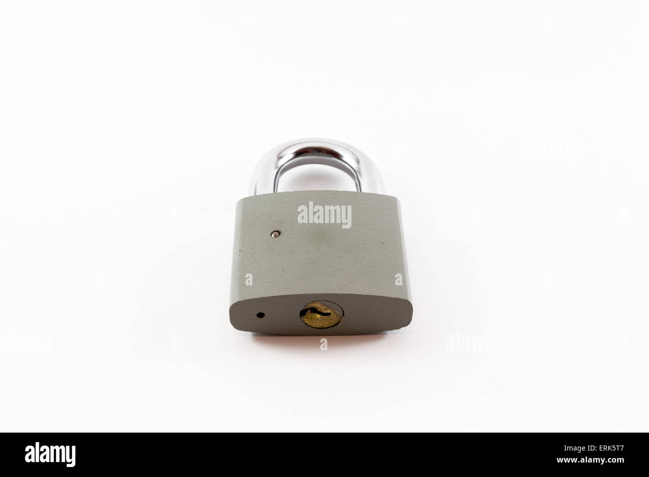 Solitary grey metal padlock on a white isolated background Stock Photo ...