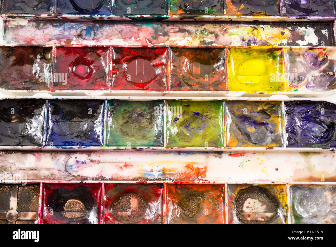Used watercolour paints from a young artists paintset Stock Photo - Alamy