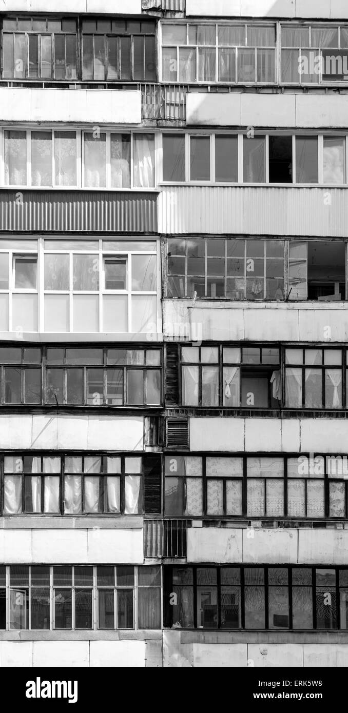 Old style Russian soviet style housing block window display in Ufa ...