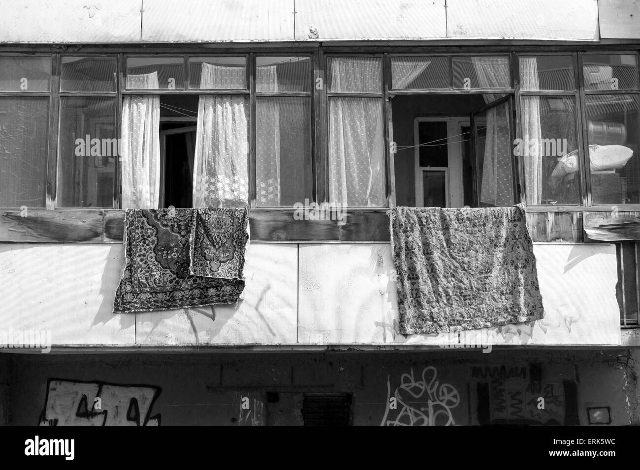 Old style Russian soviet style housing block in Ufa Russia with ...