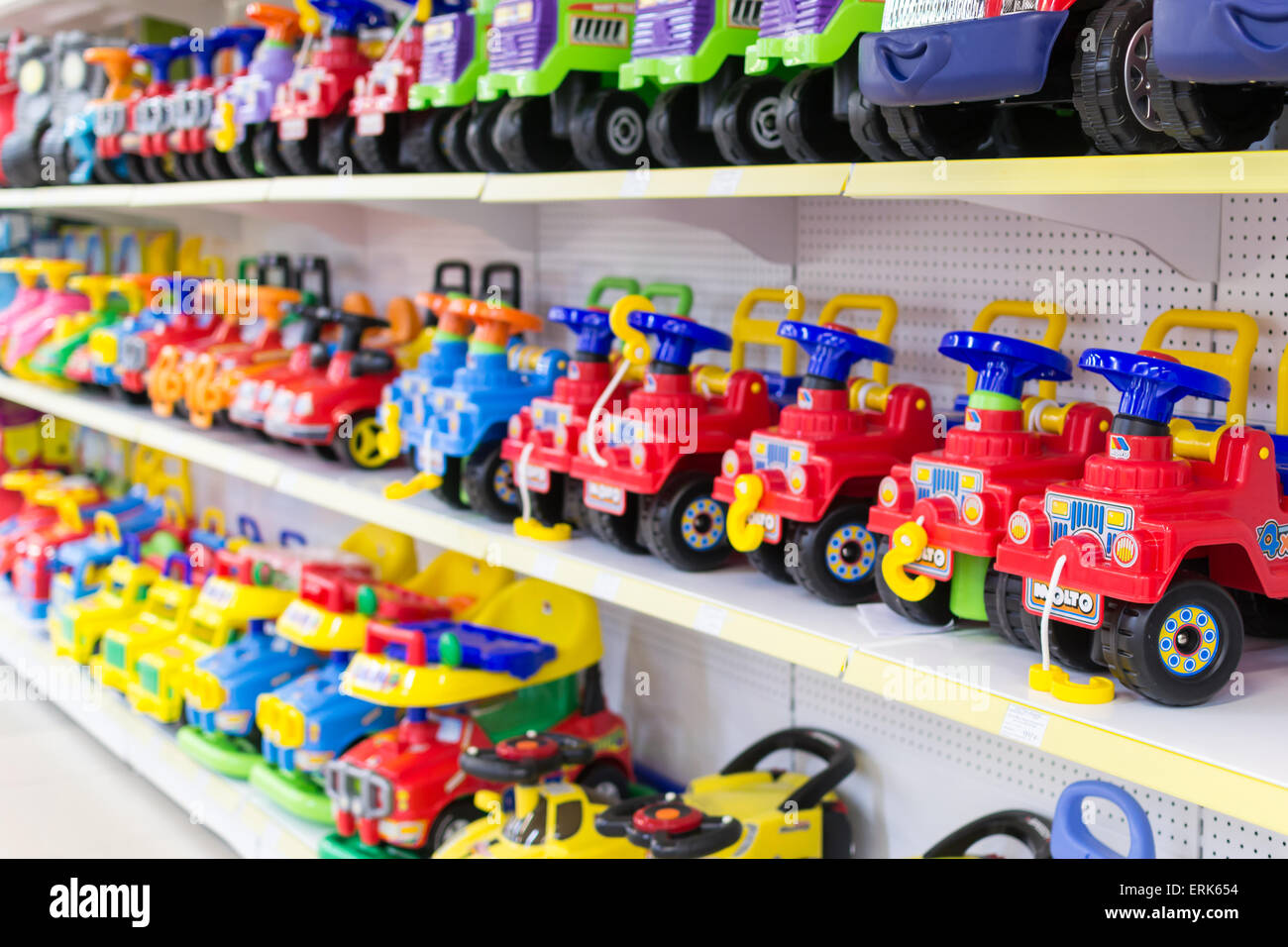 Consumer rows in a supermarket of plastic toys ready for shoppers to ...