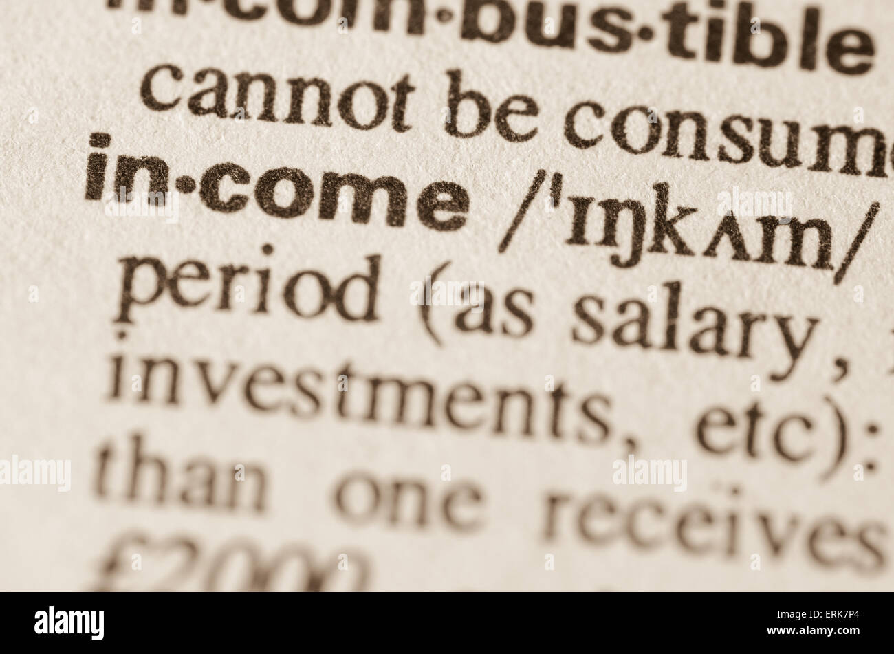 Definition of word income in dictionary Stock Photo - Alamy