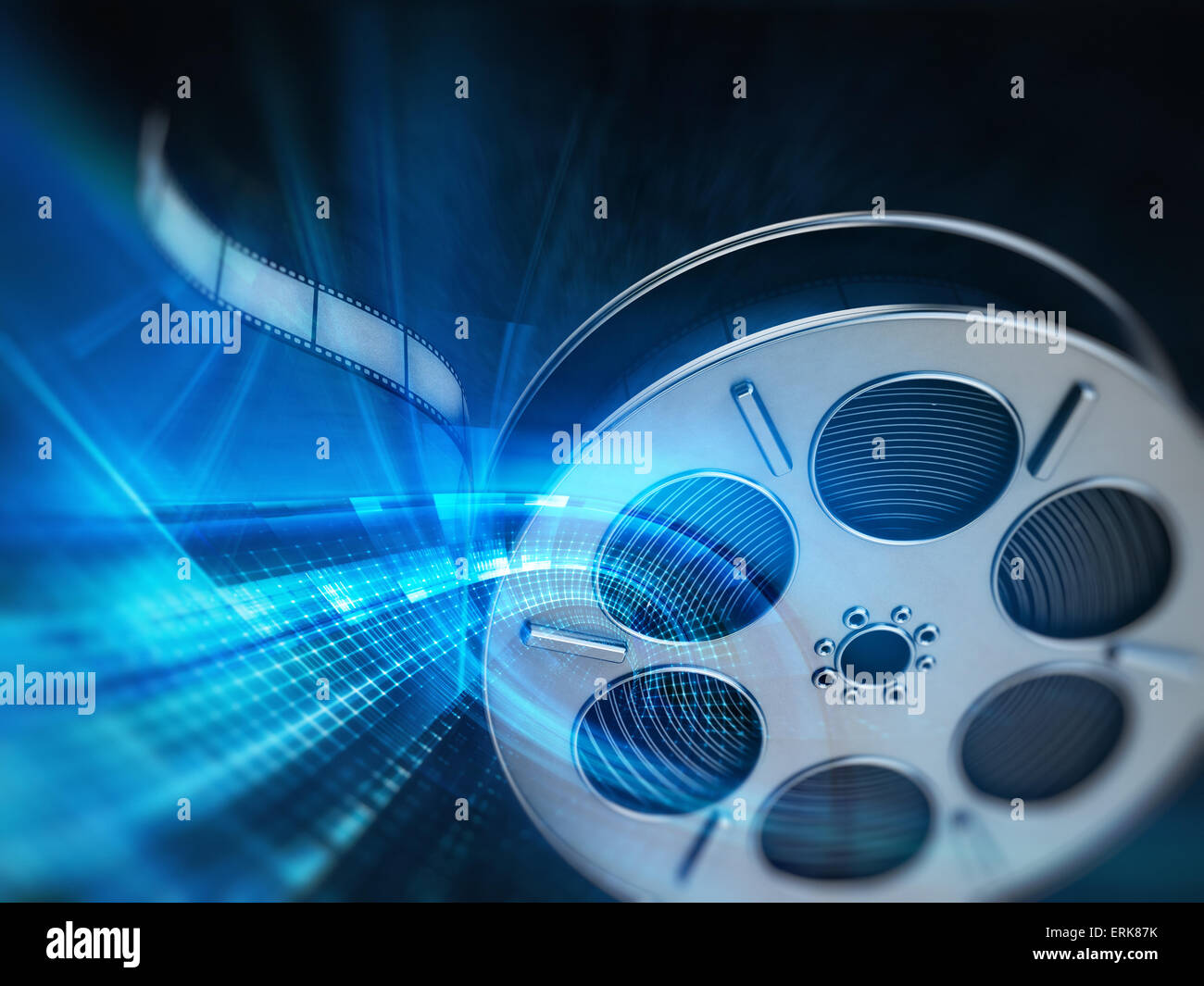 Film reel background in blue color tones Stock Photo - Alamy