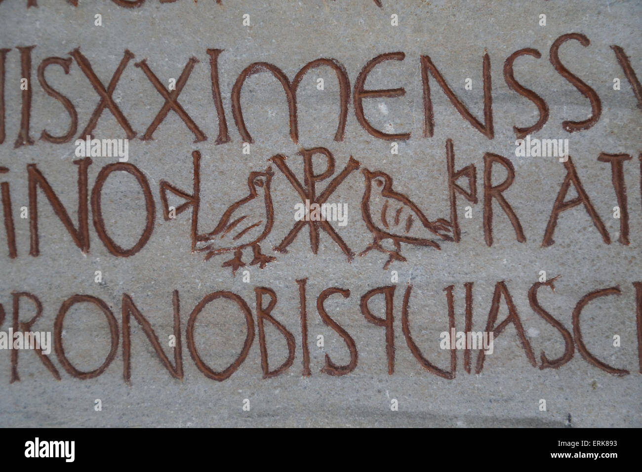 Roman tombstone. Early Christian. Epitaph with Christogram. Latin ...