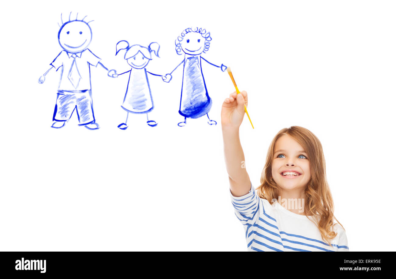 little girl drawing with brush family portrait Stock Photo - Alamy