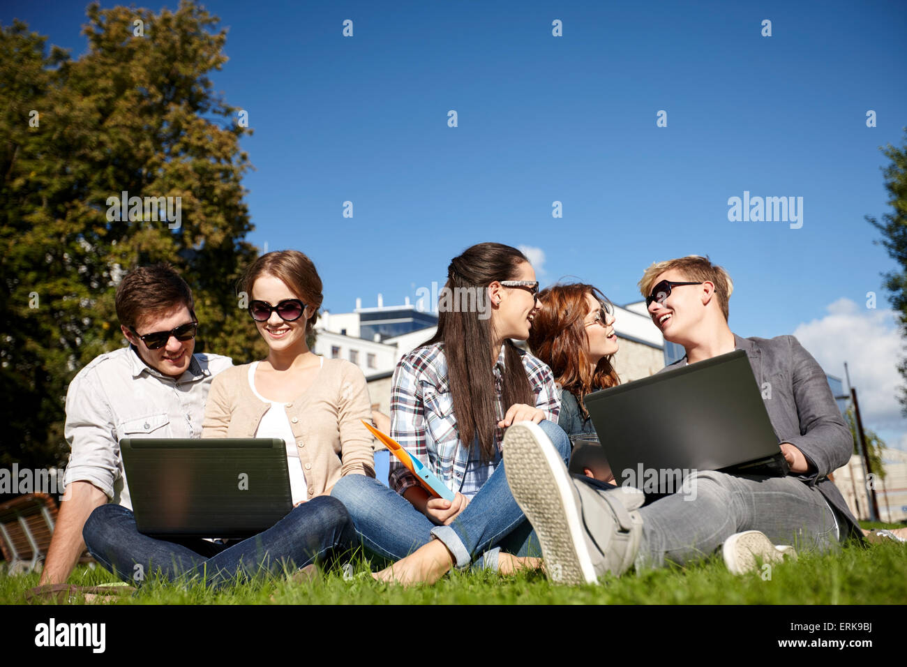students or teenagers with laptop computers Stock Photo - Alamy