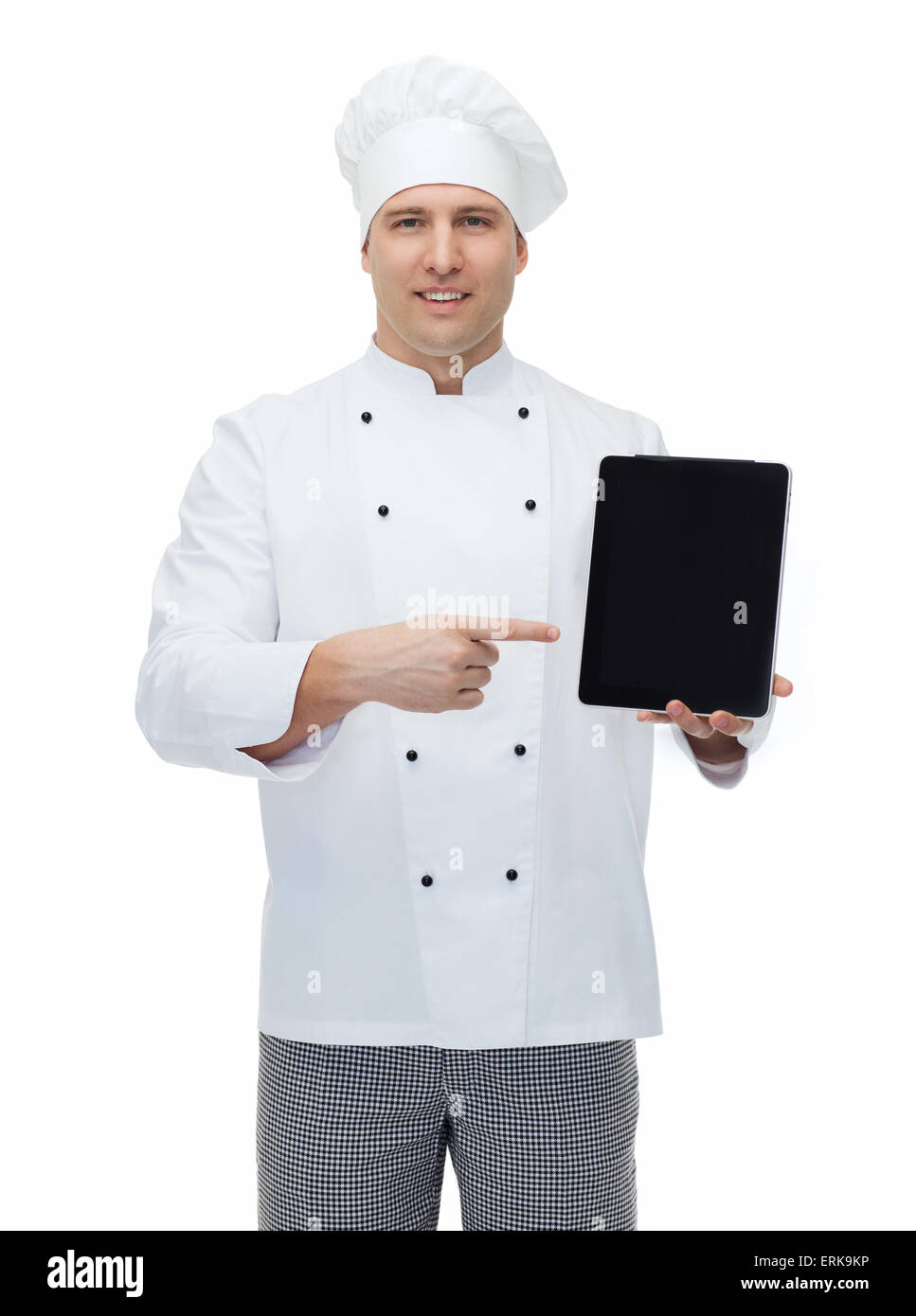 happy male chef cook showing with tablet pc Stock Photo - Alamy
