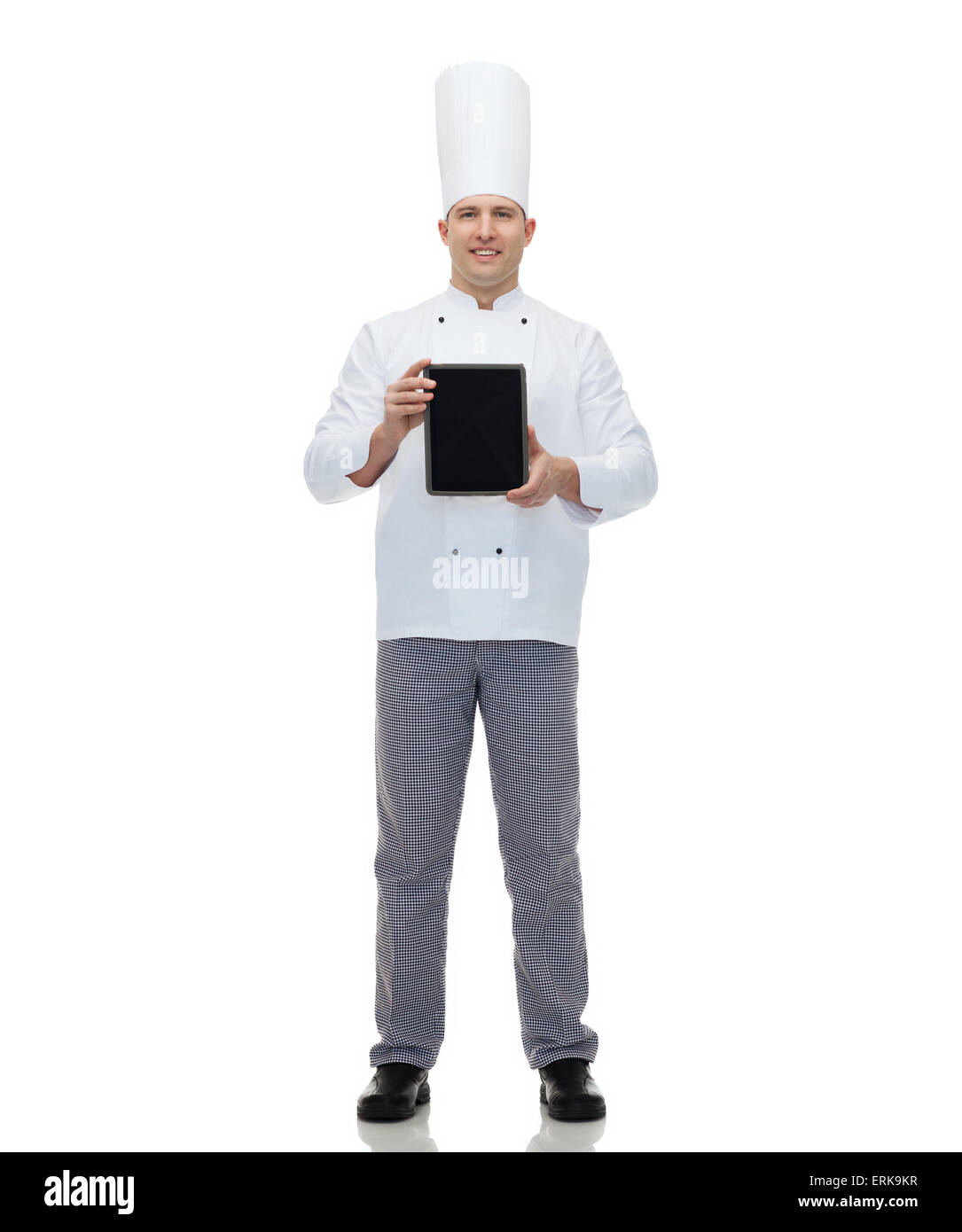 happy male chef cook showing with tablet pc Stock Photo - Alamy