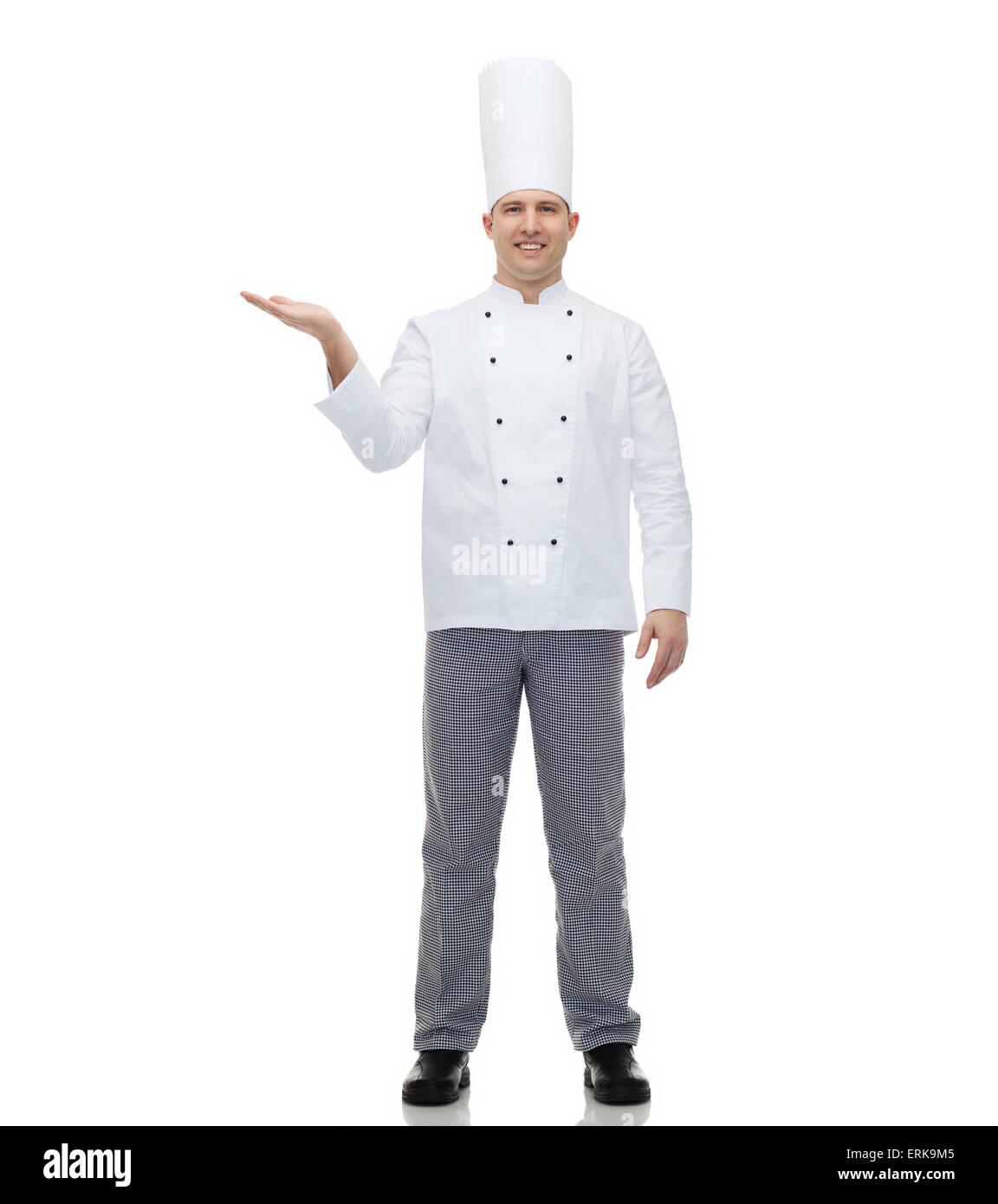 happy male chef cook showing empty palm Stock Photo - Alamy