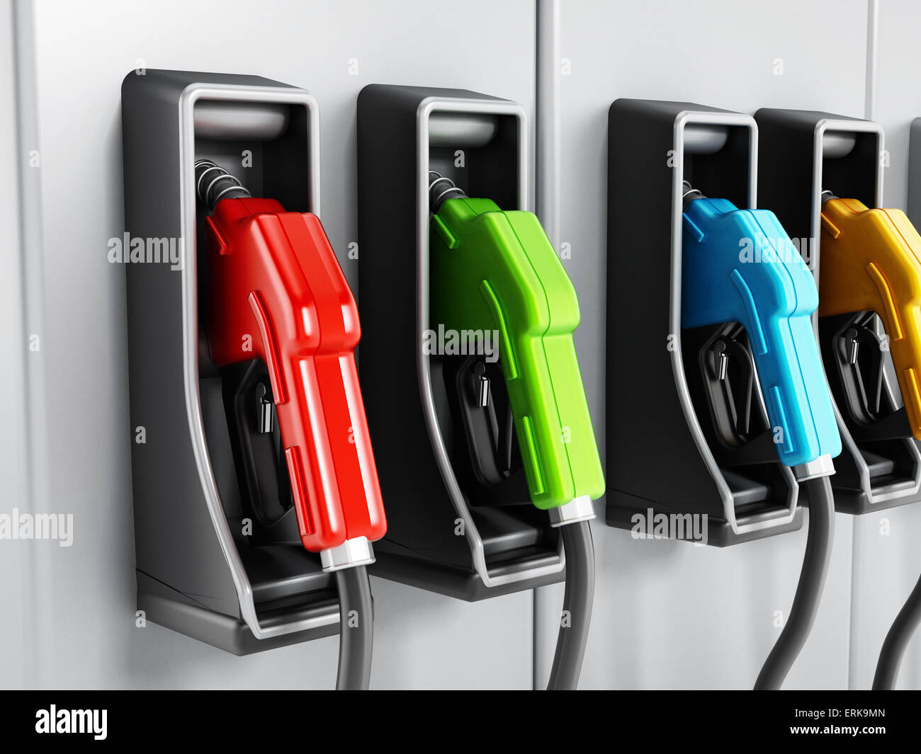 Multi-colored fuel pumps at petrol station Stock Photo - Alamy