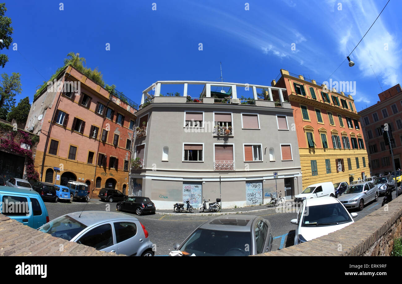 ROME, ITALY - MAY 8, 2015: street view of via Luigi Masi in Trastevere ...