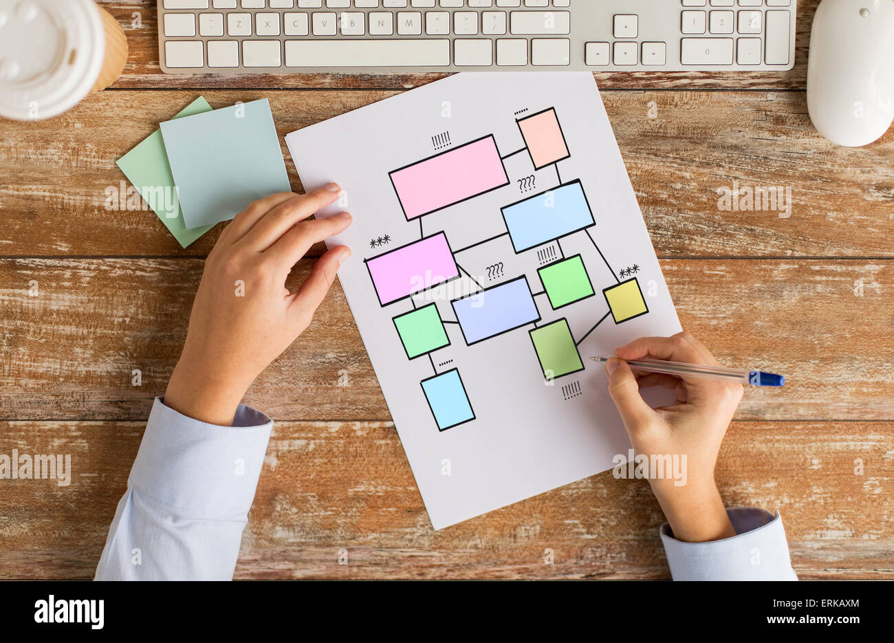 close up of hands with drawing scheme on paper Stock Photo - Alamy