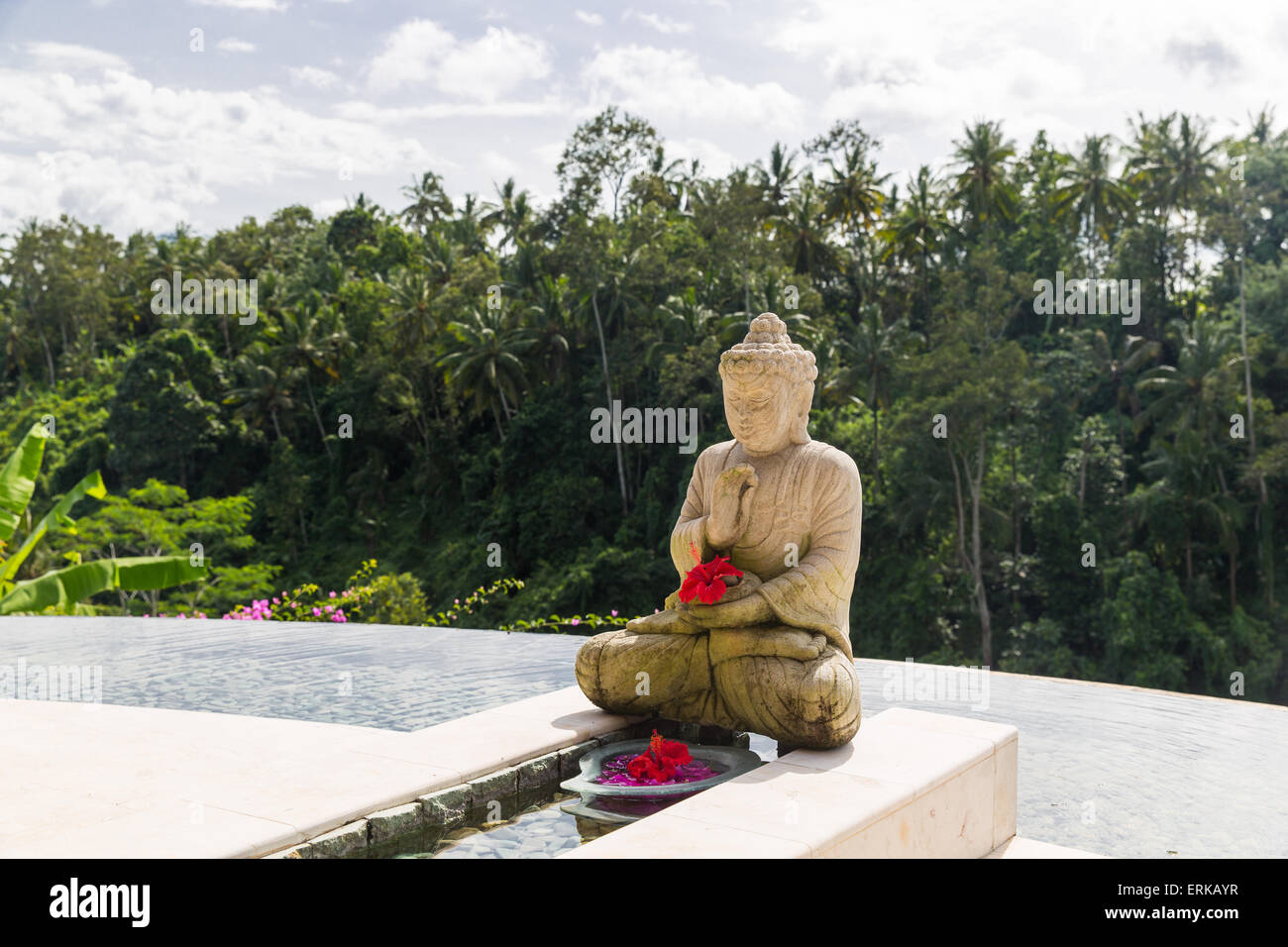 infinity edge pool with buddha statue Stock Photo - Alamy