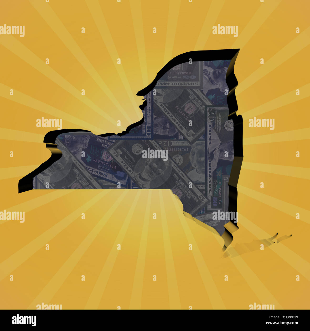 New York map on dollars sunburst illustration Stock Photo - Alamy