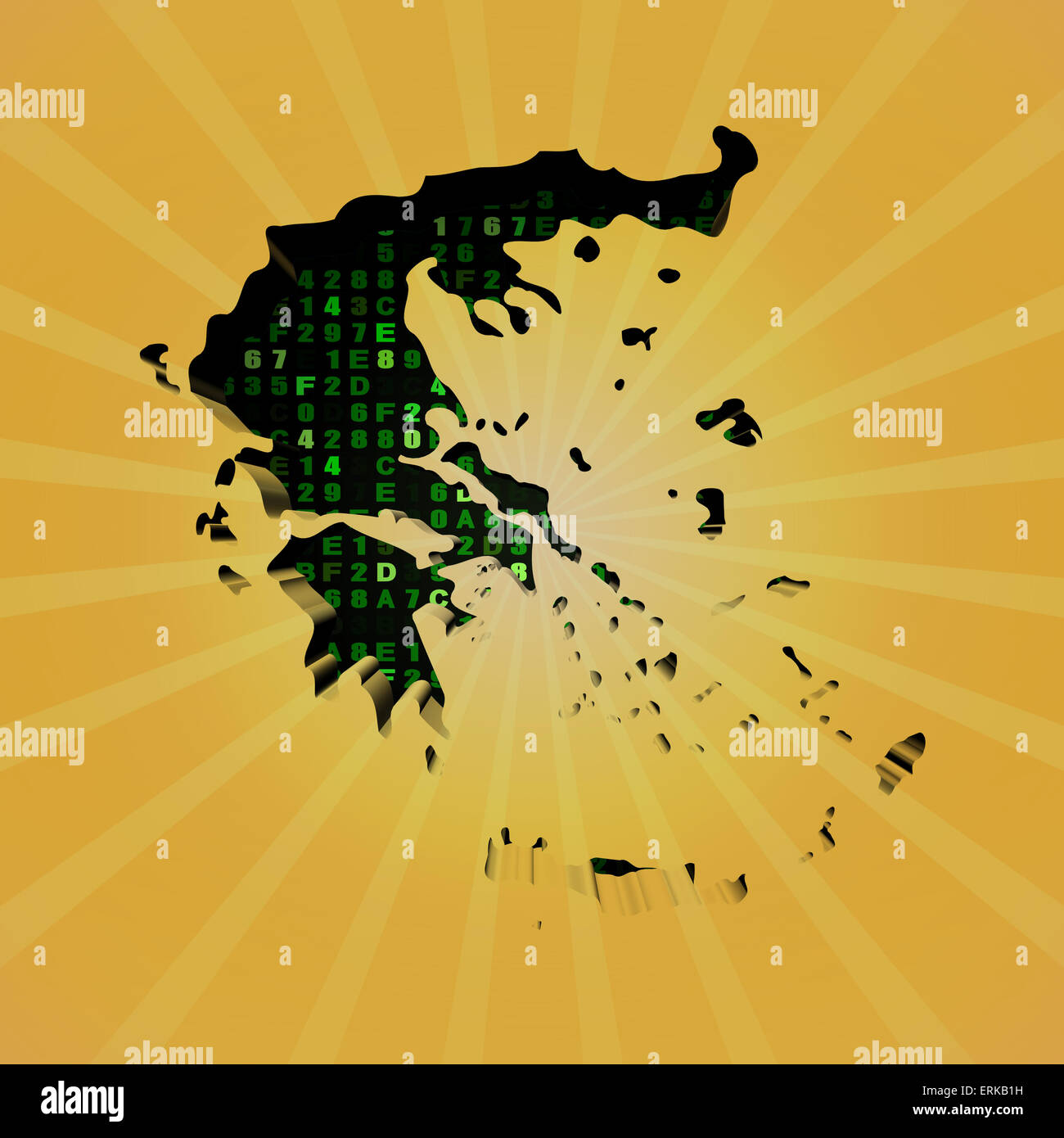 Greece sunburst map with hex code illustration Stock Photo - Alamy