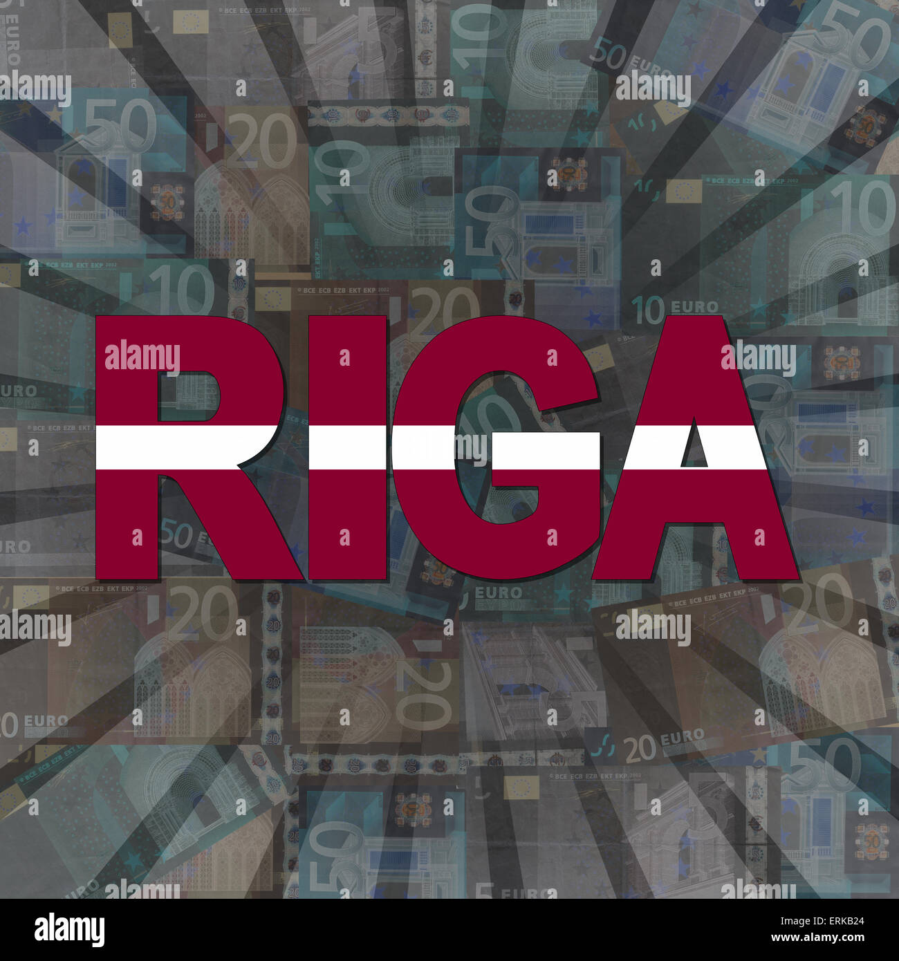 Riga flag text on Euros sunburst illustration Stock Photo - Alamy