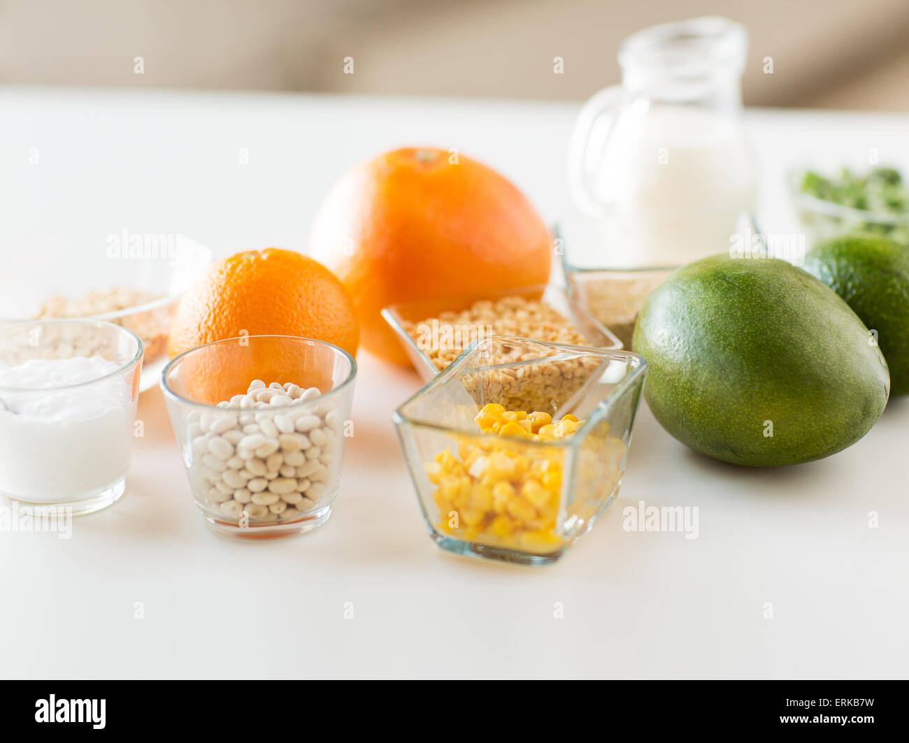 close up of food ingredients on table Stock Photo - Alamy