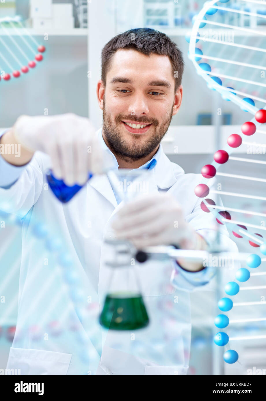 scientist with test tubes making research in lab Stock Photo - Alamy
