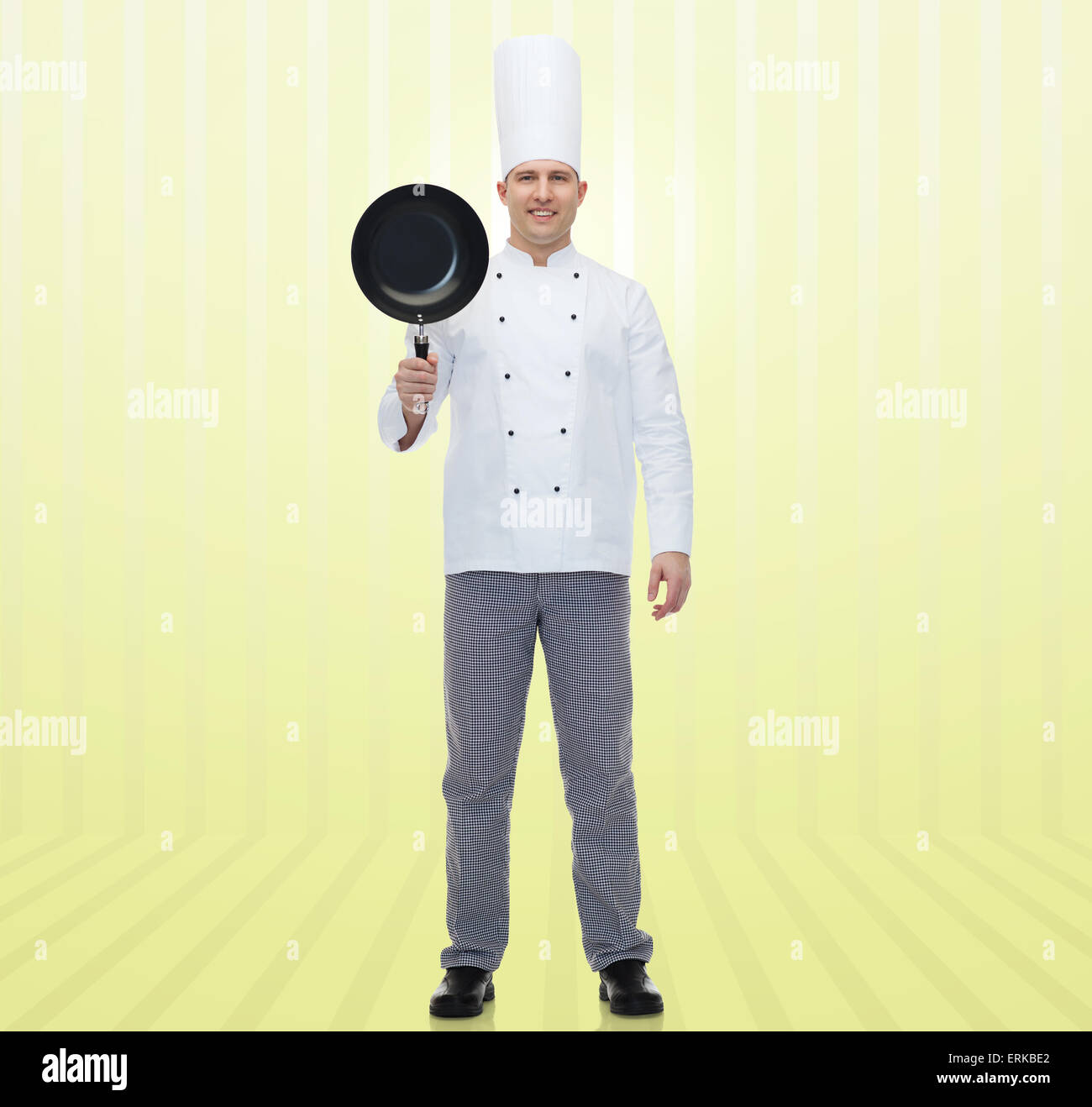 happy male chef cook holding frying pan Stock Photo - Alamy