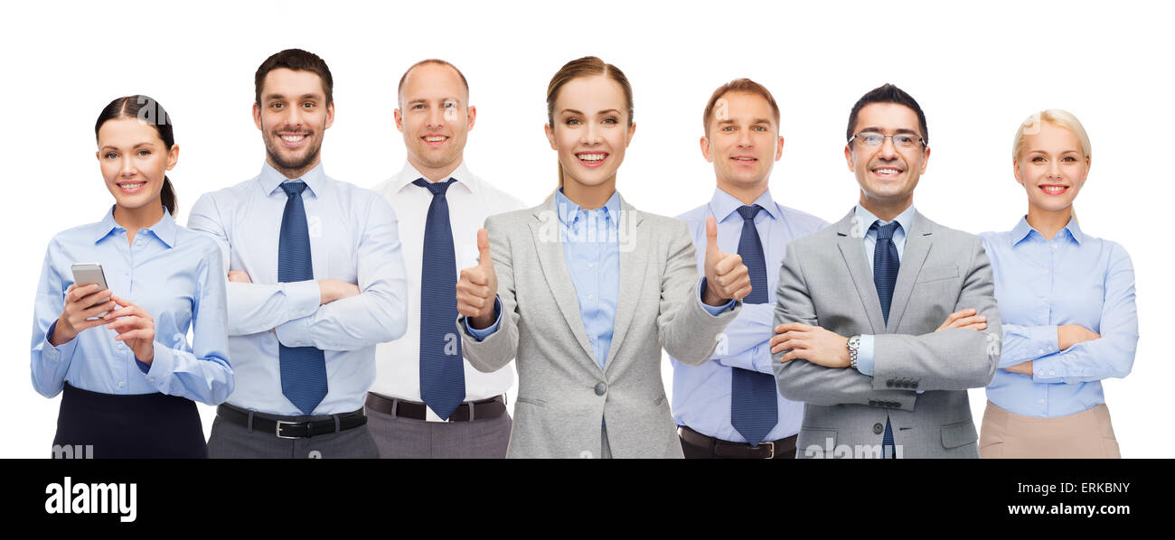 group of happy businesspeople showing thumbs up Stock Photo - Alamy