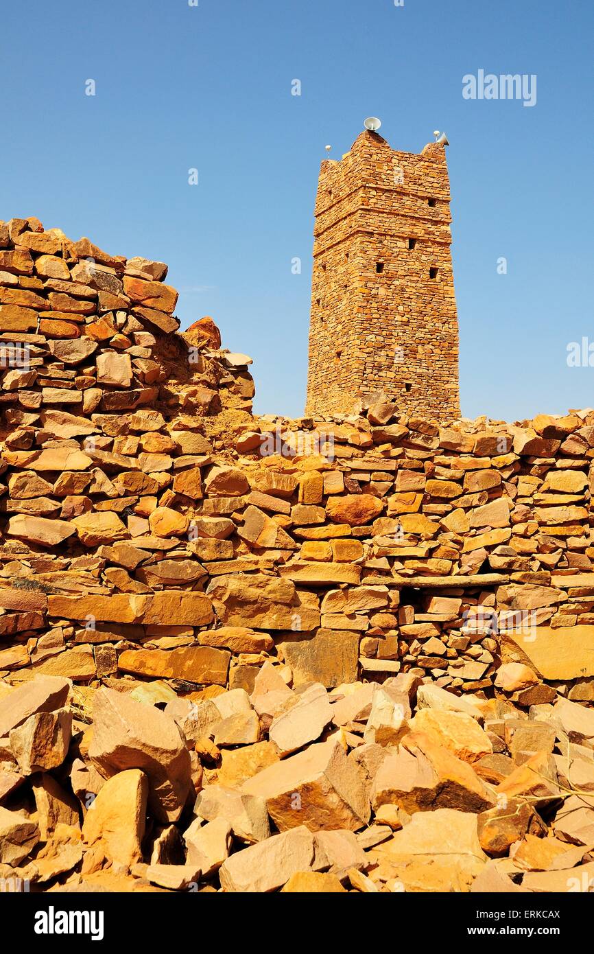 Ruins and minaret of the fortified trading post or Ksar, UNESCO World ...
