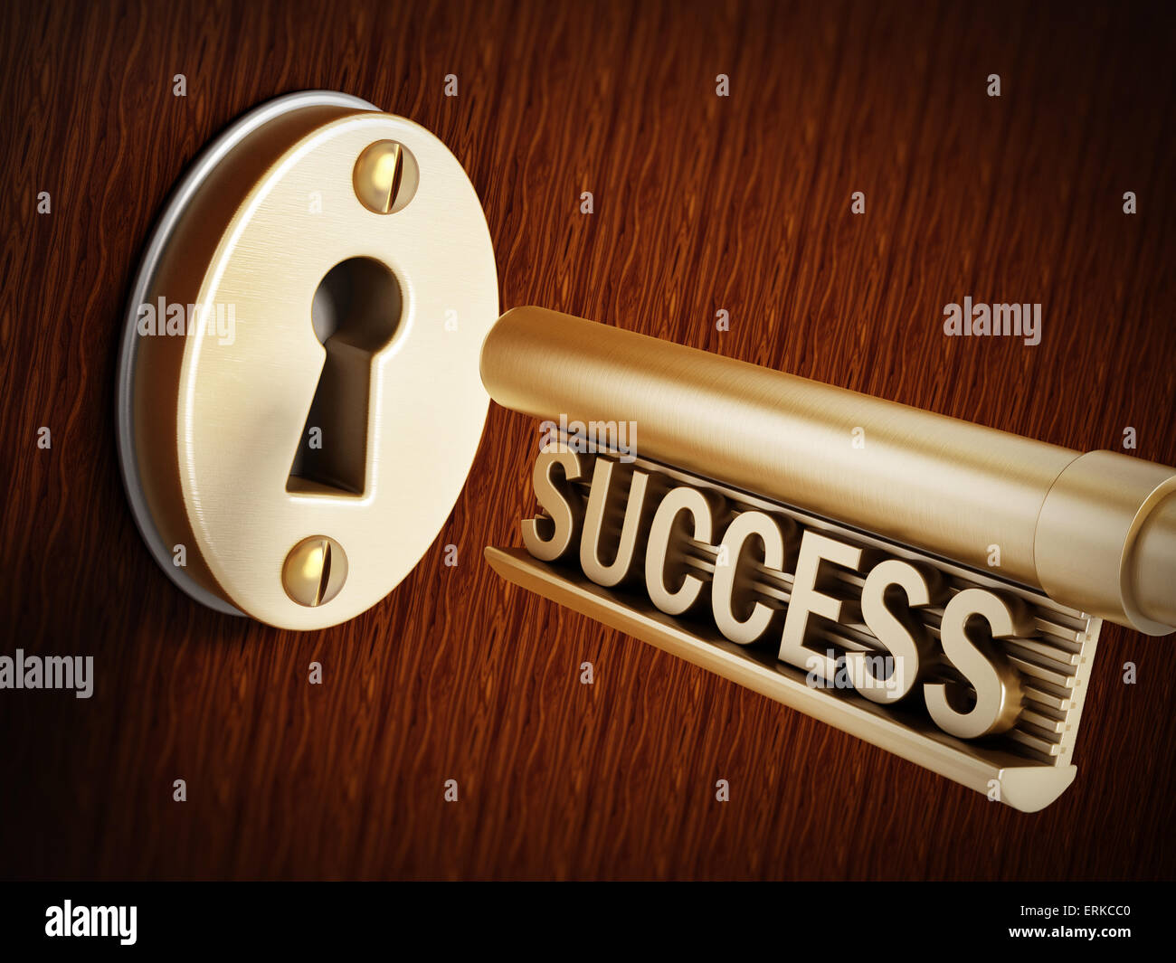 Success key above the golden keyhole Stock Photo - Alamy