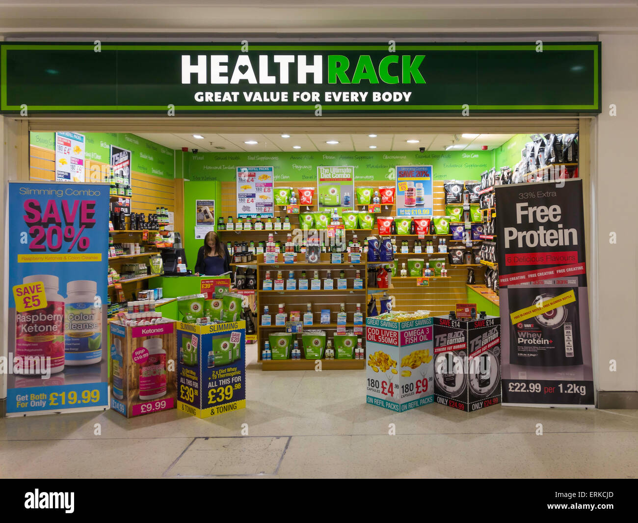 Healthrack a health food shop in a shopping arcade displaying a variety ...