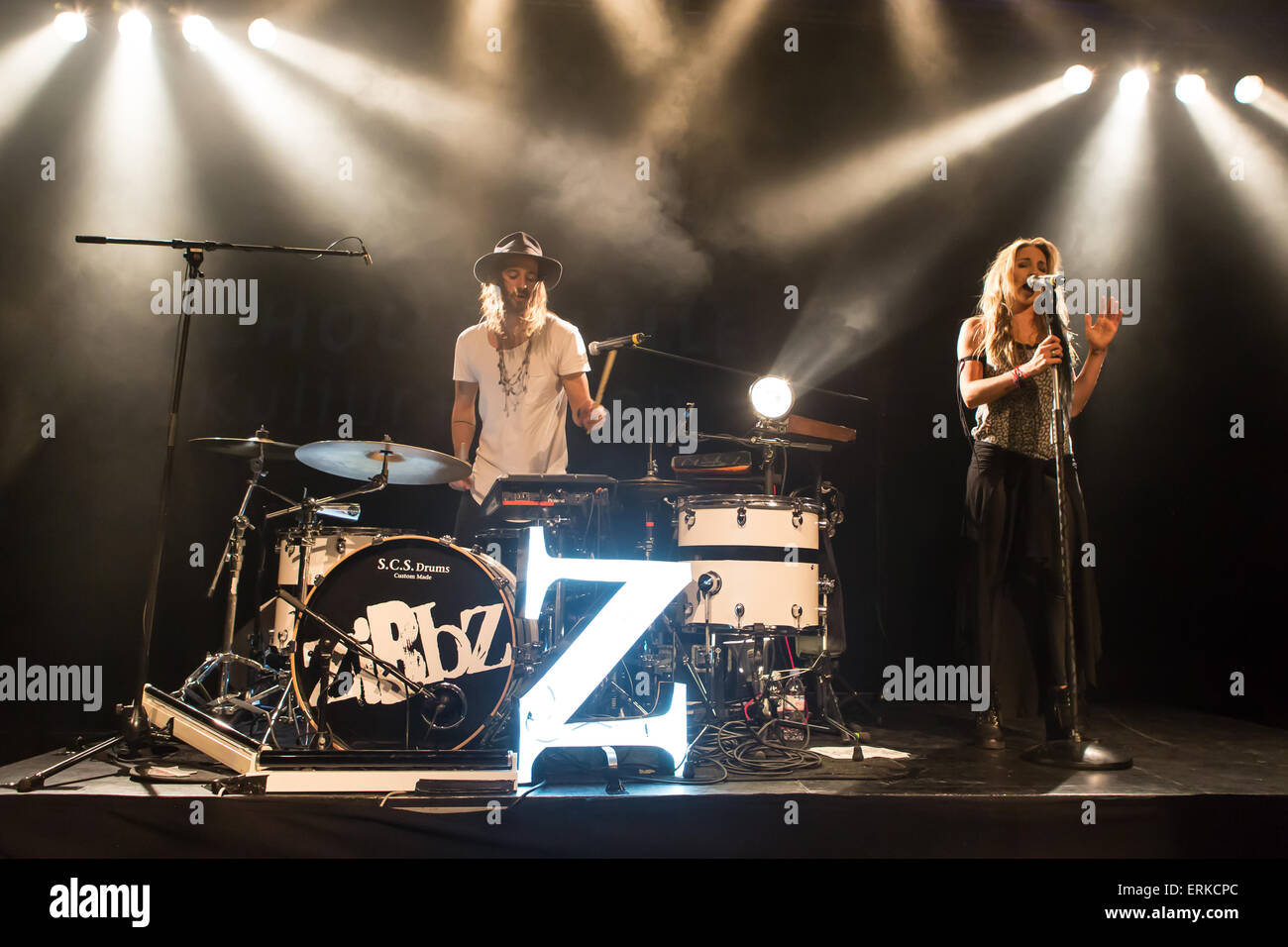 Swiss siblings duo Coco and Stee alias ZiBBZ, performing live at the ...